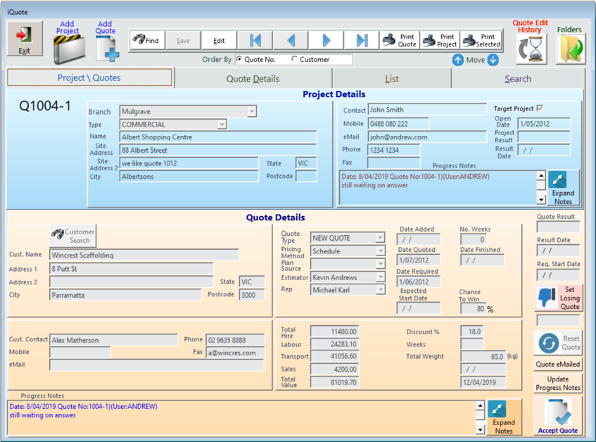 iQuote® Quotation Management and CRM » Scaffolding Software